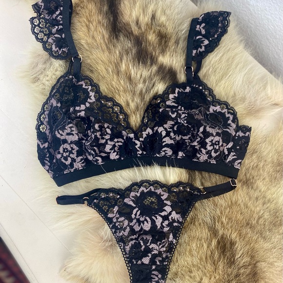 Intimates & Sleepwear | Sexy Black Floral Handmade Lace Lingerie Set ...